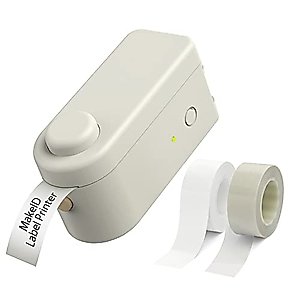 Makeid Label Maker Machine with 2 Tapes (1 White+ 1 Transparent) 3/5 inch or 16mm USB Rechargeable Thermal Label Printer for Android iOS Cute Fonts Emoji Stickers Fast and Easy, Beige