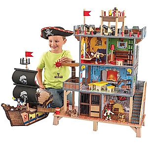KidKraft Pirate's Cove Wooden Ship Play Set with Lights and Sounds, Pirates and 17-Piece Accessories, Gift for Ages 3+