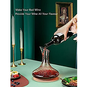 Gezzeny Wine Decanter, 50 oz Crystal Decanter Set 1.5L Wine Carafe, Red Wine Glass Decanter Set with Wine Accessories - Two Red Wine Glasses, Cleaning Beads, Drying Stand, Wine Gifts for Men/Women