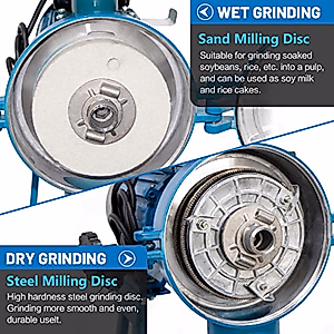 Electric Grinder, Woueniut High Power Adjustable Thickness Grain Mill Electric, Wet and Dry Powder Machine for Spices Seeds Herb Rice Corn (Wet and Dry)