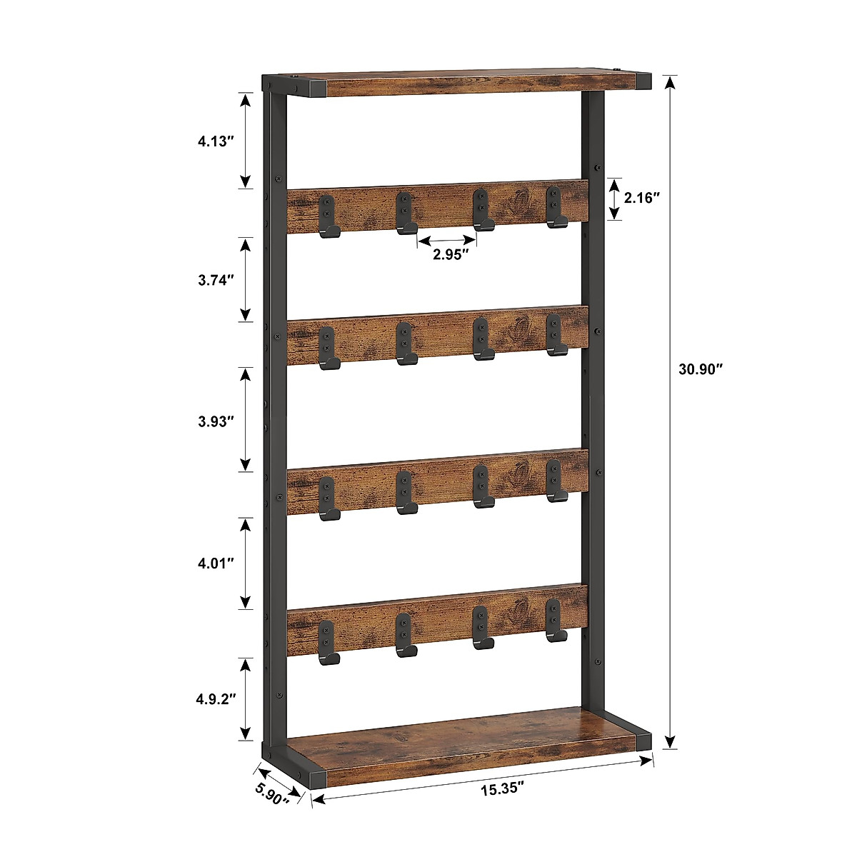 Homeiju 16-Hook Large Coffee Mug Holder for Countertop/Wall Mounted,4 Tier Coffee Cup Holder with Top & Bottom Storage Shelf,Adjustable hook & Shelves,Mug Rack Stand for Home Bar,Coffee Station