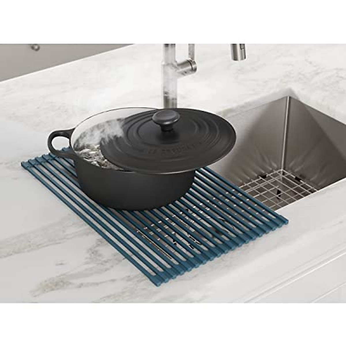 Kraus KRM-10NB Kore Multipurpose Over-Sink Roll-Up Dish Drying Rack, 21 Inch-Regular, (Cyan Blue), 20.5 L x 12.3 W