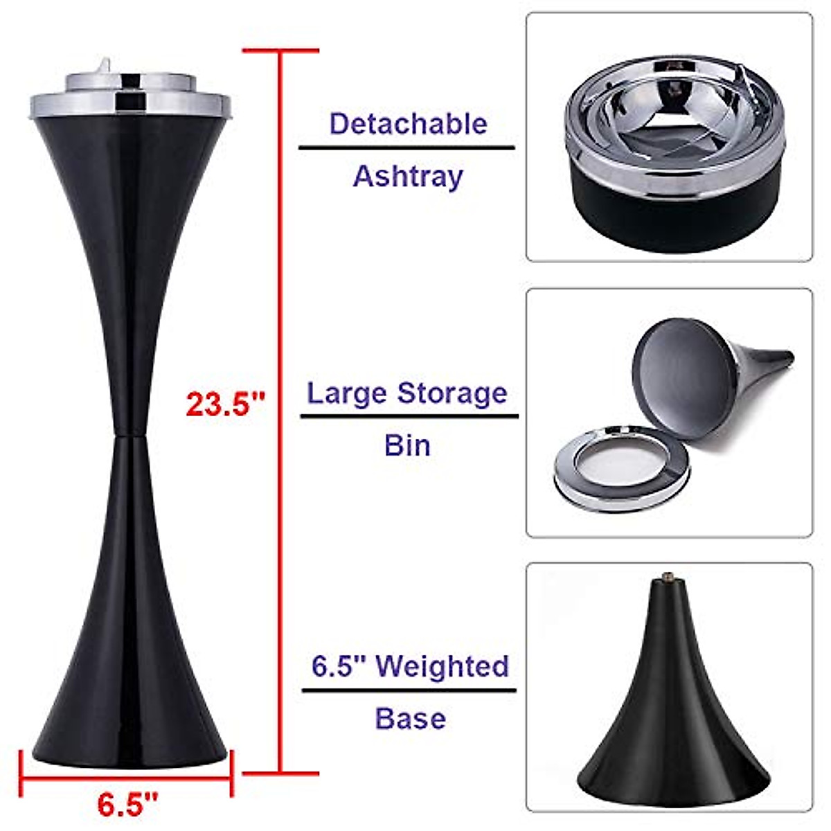 Floor Standing Ash Tray with Lid Stainless Steel Contemporary Self-Cleaning Smoking Ashtray Creative Smart Cigarette Detachable Ashtrays 23.5 High Patio Windproof Ash Holder for Indoor or Outdoor