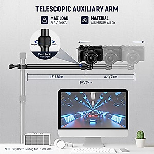 NEEWER Tabletop Overhead Camera Mount Arm, 11.8"-20"/30-51cm Telescopic Extension Arm for Desk Stand with Ball Head Mount 1/4" 3/8" 5/8" Screws for Webcam Camera LED Ring Light Microphone, DS001