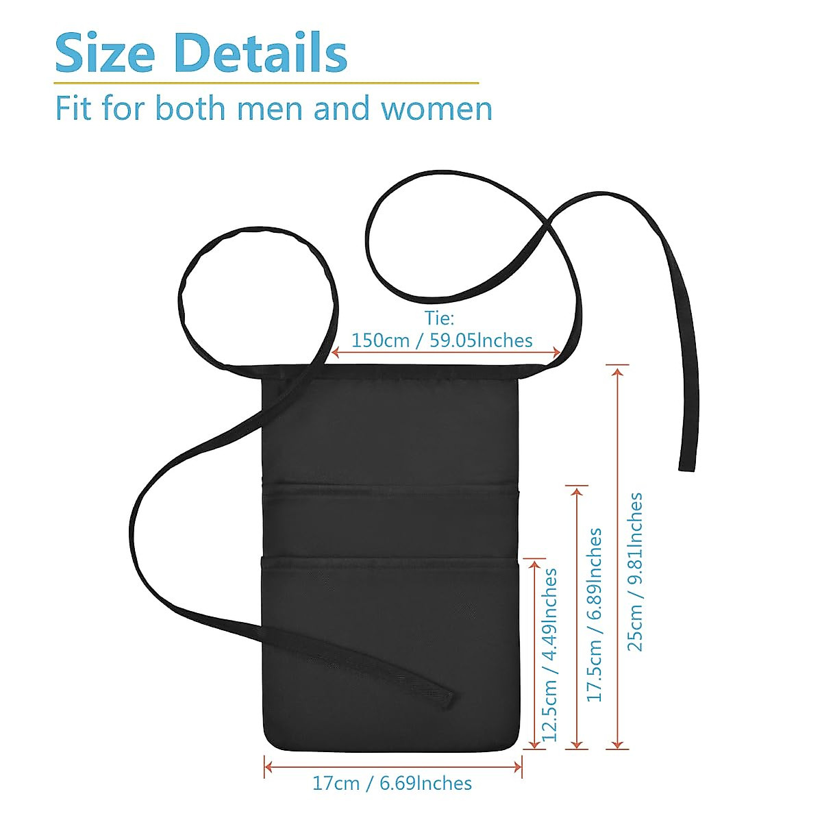 tsmyp Hip pouch apron Black Waitress Waiter Server Short Aprons Kitchen apron,Two front and two back pockets (hip pouch apron, 1)