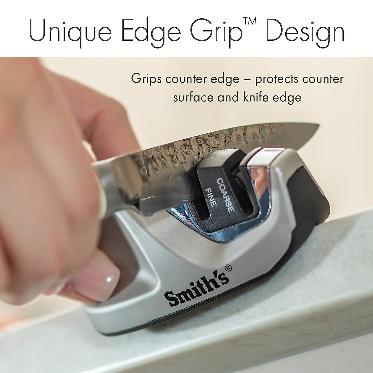 Smith's 51023 Adjustable Diamond Edge Grip Sharpener - Grey - Coarse & Fine Sharpeners - Compact - Stable Non-Slip Base – Pull Through Knife Sharpener