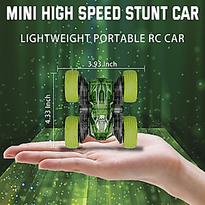 RC Stunt Cars for Kids, Mini Remote Control Car Double Side 360° Flips Rotating Toy, 4WD 2.4Ghz, with LED Lights Adults Boys Girls Kids Gift 2Pcs Rechargeable Batteries
