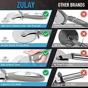 Zulay Kitchen Large Pizza Cutter Wheel - Premium Stainless Steel Pizza Slicer - Easy To Clean & Cut Pizza Wheel - Super Sharp, Non-Slip Handle & Dishwasher Friendly - Gray