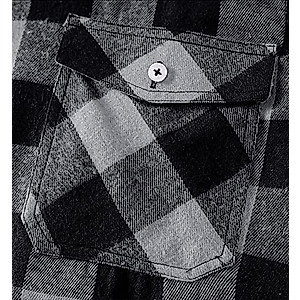 KUYIGO Men's Long Sleeve Plaid Flannel Casual Polo Shirts Button Down Regular Fit Shirt Grey&Black Medium