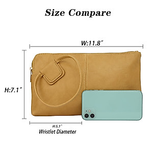 THOVSMOON Wristlet Clutch Purses for Women,Soft Vegan Leather Evening bag with Round handle,Large Zippered Bracelet Clutch (Yellow)