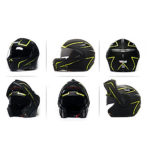 Modular Bluetooth Motocross Helmet, Flip up Full Covering Motorcycle Helmet, DOT Approved Dual Visors Full Face Racing Crash Helmets Built-in Speaker with Microphone for Adults Men Women -K-S