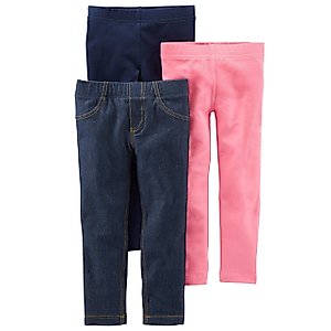 Simple Joys by Carter's Girls' 3-Pack Leggings, Navy/Pink/Denim, 3T