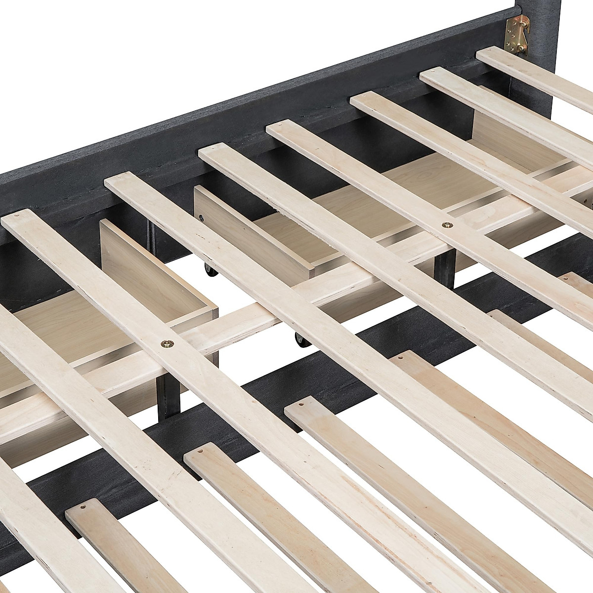 DNYN Queen Size Upholstered Platform Bed with Trundle(Twin XL) & 2 Drawers for Kids,Adult Bedroom,Wooden Bedframe Linen Fabric Furniute w/Storage & Classic Heardboard,Space Saving Design, Gray