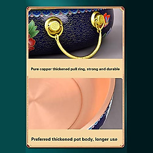 Chafing Dishes Old Beijing Pure Copper Pot, Induction Cooker Copper Hot Pot, Gas Special Pot, Household Flat Pot Hot Pot (Color : Yellow, Size : 36cm)