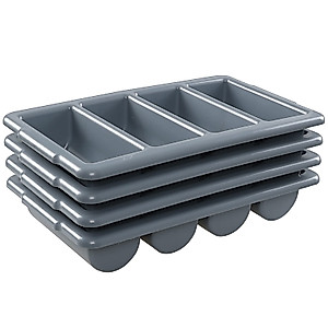 Sandmovie Commercial Plastic 4-Compartment Cutlery Bin, Gray, 4-Pack