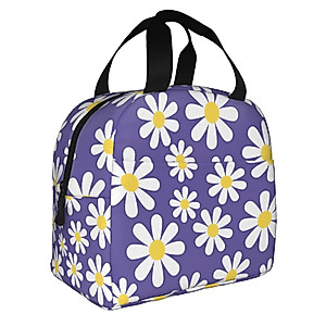 Echoserein Daisy Flower Purple Lunch Bag Insulated Lunch Box Reusable Lunchbox Waterproof Portable Lunch Tote For Women Girls