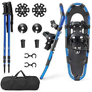 S AFSTAR 21" Terrain Snow Shoes, Aluminum Alloy All Terrain Snowshoes w/Trekking Poles & Carrying Tote Bag, 4-in-1 Lightweight Terrain Snowshoes for Men Women Youth Kids, Easy to Wear (Navy)