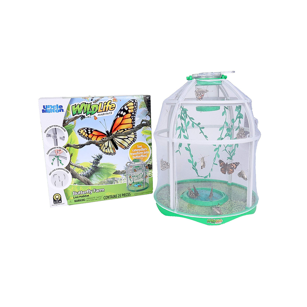 Uncle Milton Butterfly Farm Live Habitat - Observe Caterpillars Transform Into Butterflies, STEM Toy, Great Gifts for Boys & Girls Ages 6+
