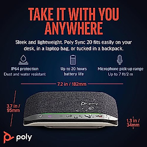 Plantronics Poly Sync 20 USB-C Personal Portable Smart Speakerphone Long Battery Life � Noise/Echo Reduction -Works w/Teams (Certified), Zoom, PC, Mac, Mobile � Amazon Exclusive