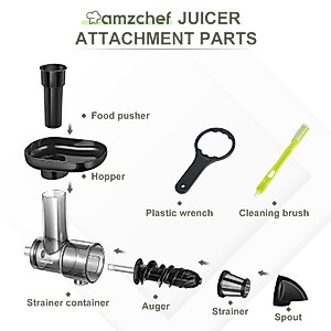 Masticating Juicer Attachment for KitchenAid All Models Stand Mixers,AMZCHEF Masticating Juicer, Slow Juicer Attachment for All KitchenAid Mixers, Cold Press Juicer Parts (Iron black)