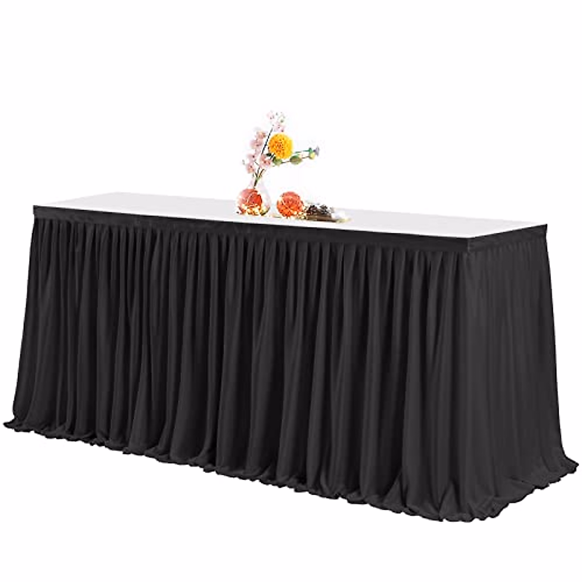 PARTISKY Black Polyester Table Skirt for Rectangle Tables 6ft, Wrinkle Resistant Pleated Ruffle Table Cloth for Banquet Wedding Trade Baby Shower Display Gift Dining Table