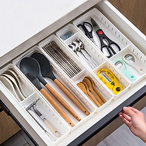 Kitchen Drawer Organizer, Flatware Storage for Spoon Fork Utensil Knife Cutlery Silverware Tray, Storage Boxes for Space Saving and Office Bedroom Kitchen Storage