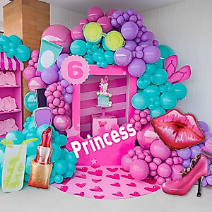 Makeup Balloon Garland Arch Kit for Girls Spa Party Decorations,147Pcs Hot Pink Purple Lipstick Lip Kiss High Heels Foil Balloons for Princess Women SPA Day Cosmetics Birthday Party Decor Supplies
