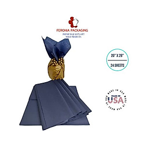 Navy Blue Tissue Paper Squares, Bulk 24 Sheets, Premium Gift Wrap and Art Supplies for Birthdays, Holidays, or Presents by Feronia packaging, Large 20 Inch x 26 Inch
