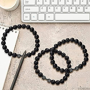 Lava Beads Dumbbell Bracelet For Men, Weight Bracelet 8mm Lava Rock Bracelet Natural Stone, Men Stretch Bracelet Bead Bracelet for Women, Alloy Dumbbell Bracelet, Beaded Jewelry Elastic Blessings Bracelet