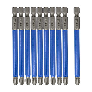 Biaungdo 10Pcs Magnetic PH3 Phillips Bits Set 3.5 inch Long Anti Slip #3 Bit (PH3 x 90MM)