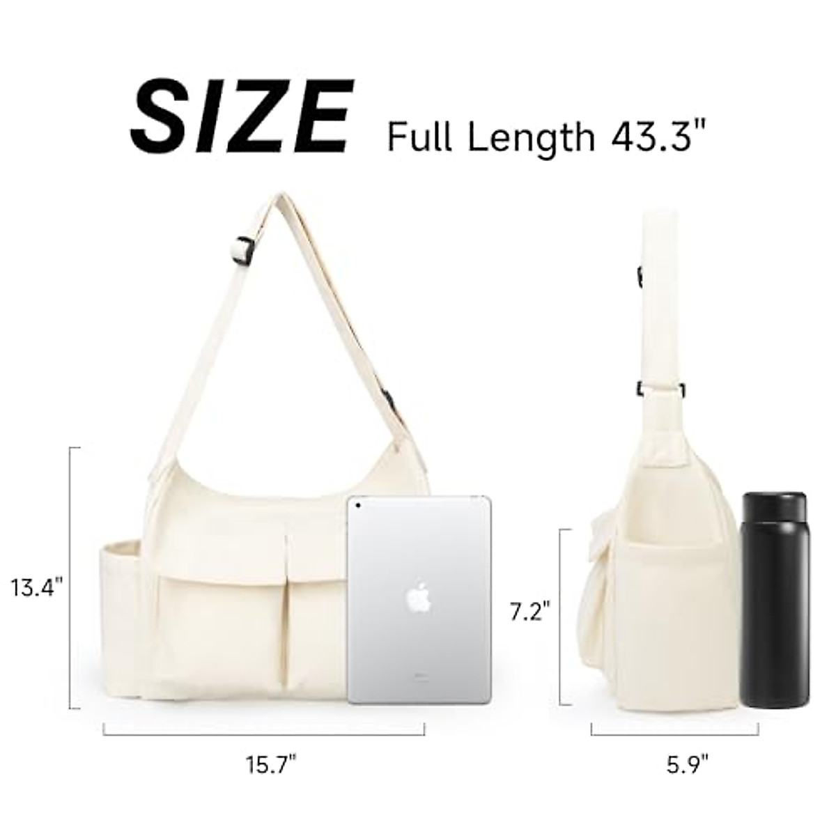 JBB Canvas Messenger Bag Hobo Tote Bag Cute Shoulder Bag Large Crossbody Bags for Women and Men White