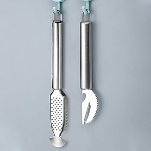 Klyuqoz Fish Scaler Remover, 4 Pack Fish Scale Knife, Stainless Steel 3-in-1 Fish Descaler Tool, Fish Peeler Open Belly and Dig Out Fish Cleaner Opener Tool Kitchen Accessory