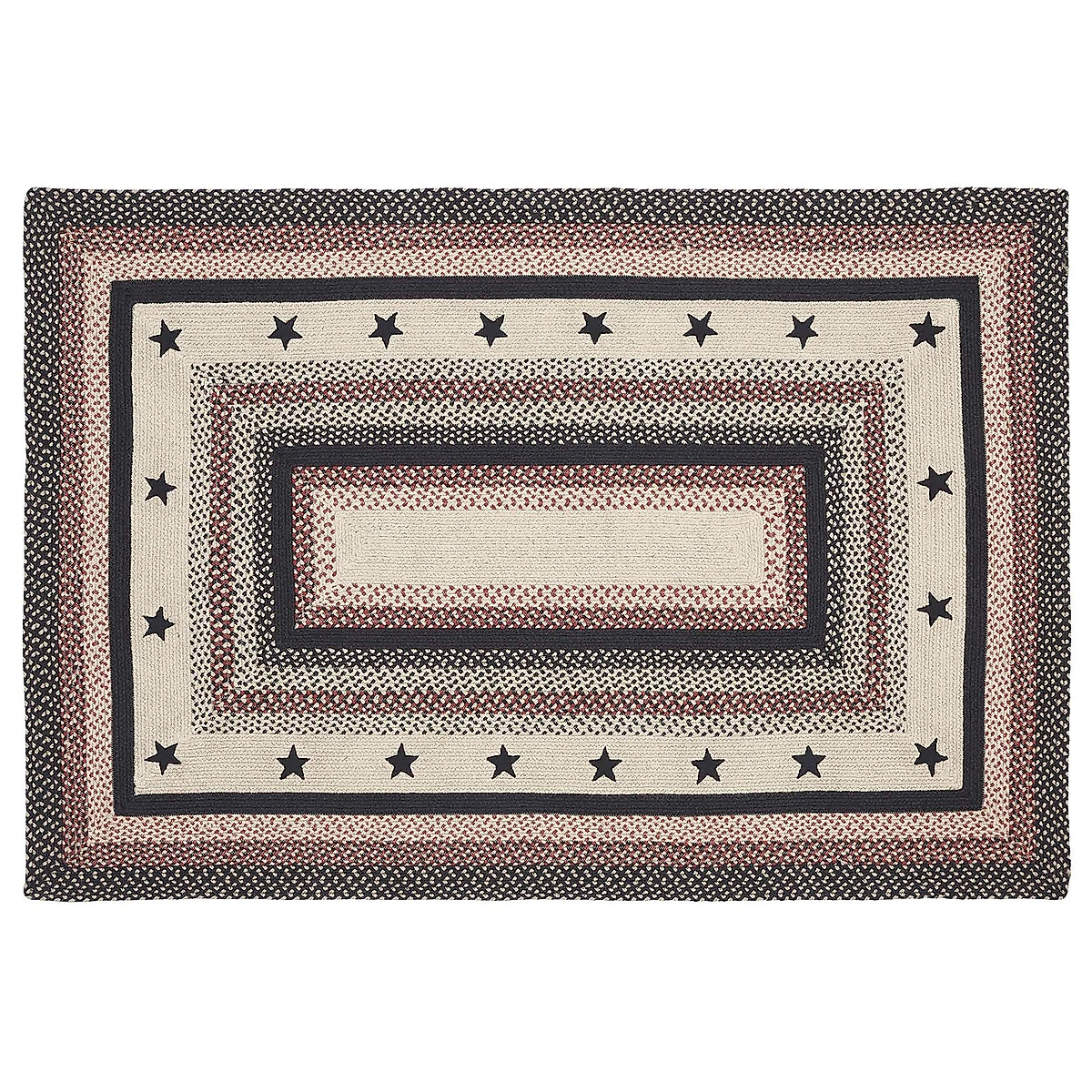 VHC Brands Colonial Star Rug with PVC Pad, Jute Blend, Rectangle, Tan Black Red, 48x72 inches