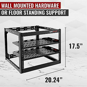 Vivlly Open Frame 10U Rack for Networking, Servers, Audio, and Video Equipment, Heavy Duty 1U Vented Shelves, Wall Mounted Hardware or Floor Standing Support