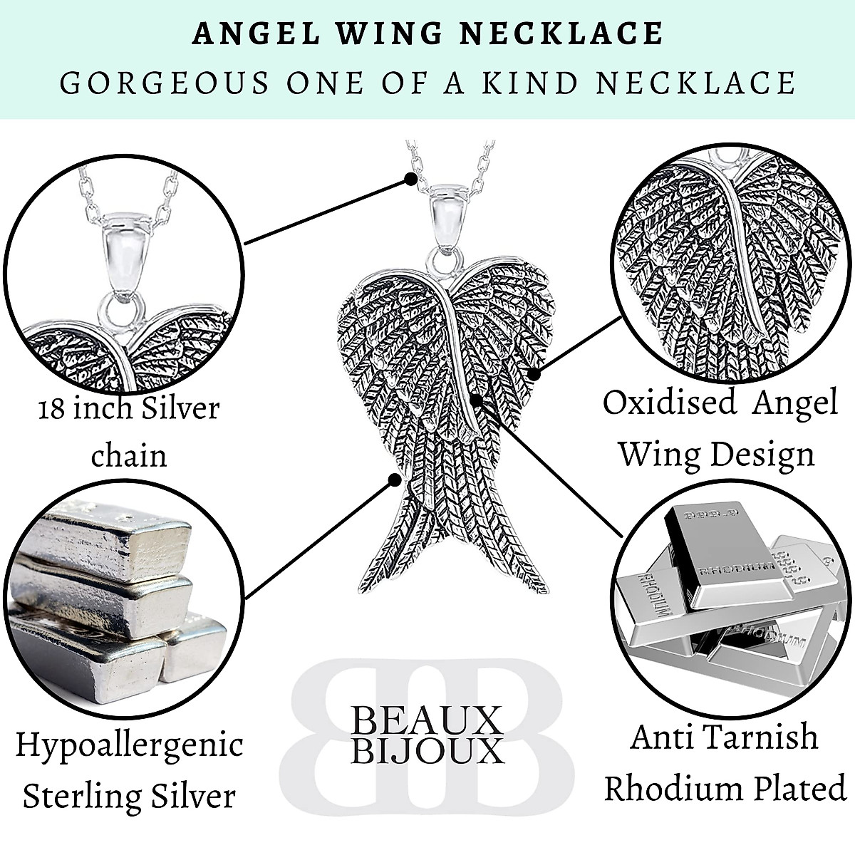 Sterling Silver Angel Wing Necklace For Women - Heart Angel Necklace - Angel Wings Necklace for Women - Guardian Angel Necklace Sterling Silver - Ivf Gifts For Women - Angel Jewelry for Women