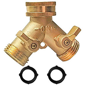Xiny Tool Brass Garden Hose Splitter (2 Way), Solid Brass Hose Y Splitter 2 Valves with 2 Extra Rubber Washers