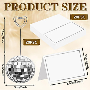 Whaline 60Pcs 2 Inch Disco Ball Table Number Holders Place Cards Set Silver Tented Cards Name Cards Stands with Heart Swirl Wire for Wedding Party Table Sign Display Supplies