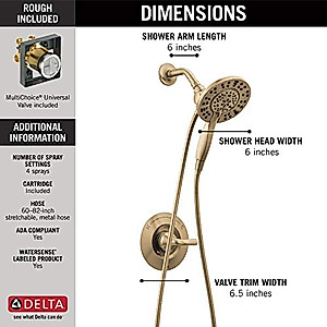 Delta Faucet Arvo 14 Series Single-Handle Shower Faucet, Shower Trim Kit with 4-Spray In2ition 2-in-1 Dual Hand Held Shower Head with Hose, Champagne Bronze 142840-CZ-I (Valve Included)