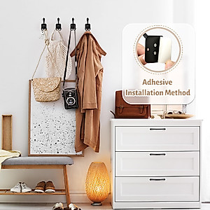 VIS'V Coat Hooks Wall Mount, Black Metal Coat Tri Hooks Heavy Duty Adhesive 3 Prong Coat Hanger Hooks Door Wall Coat Rack Hooks for Livingroom Bathroom Camper 2 Mount Options - 4 Pcs