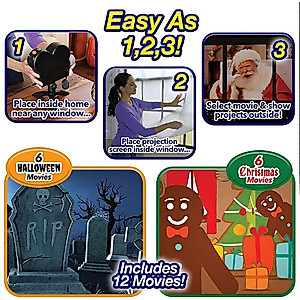 2024 Halloween Holographic Projector,Halloween Hologram Projector Christmas Window Projector Decorations,Lights Outdoor Portable Holographic Projection with Tripod,12 Movies Christmas Halloween