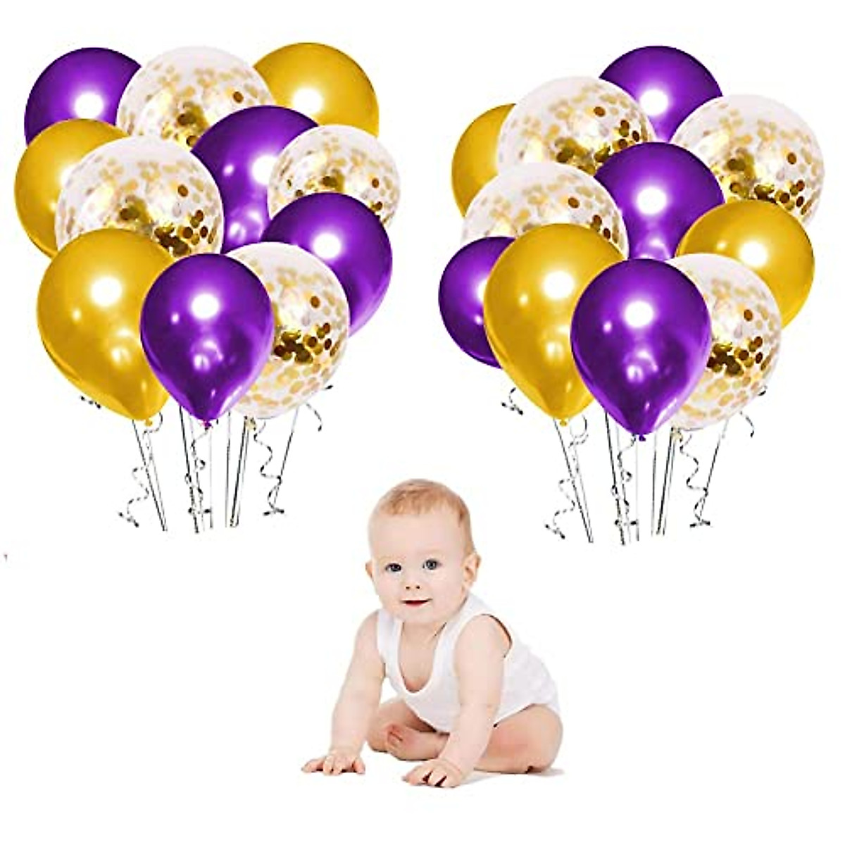 Purple Gold Balloon Garland Arch Kit, 121 PCS Purple Gold Party Supplies Gold Purple Balloons Gold Confetti Latex Balloons for Birthday Graduation Retirement Wedding Engagement Party Decoration