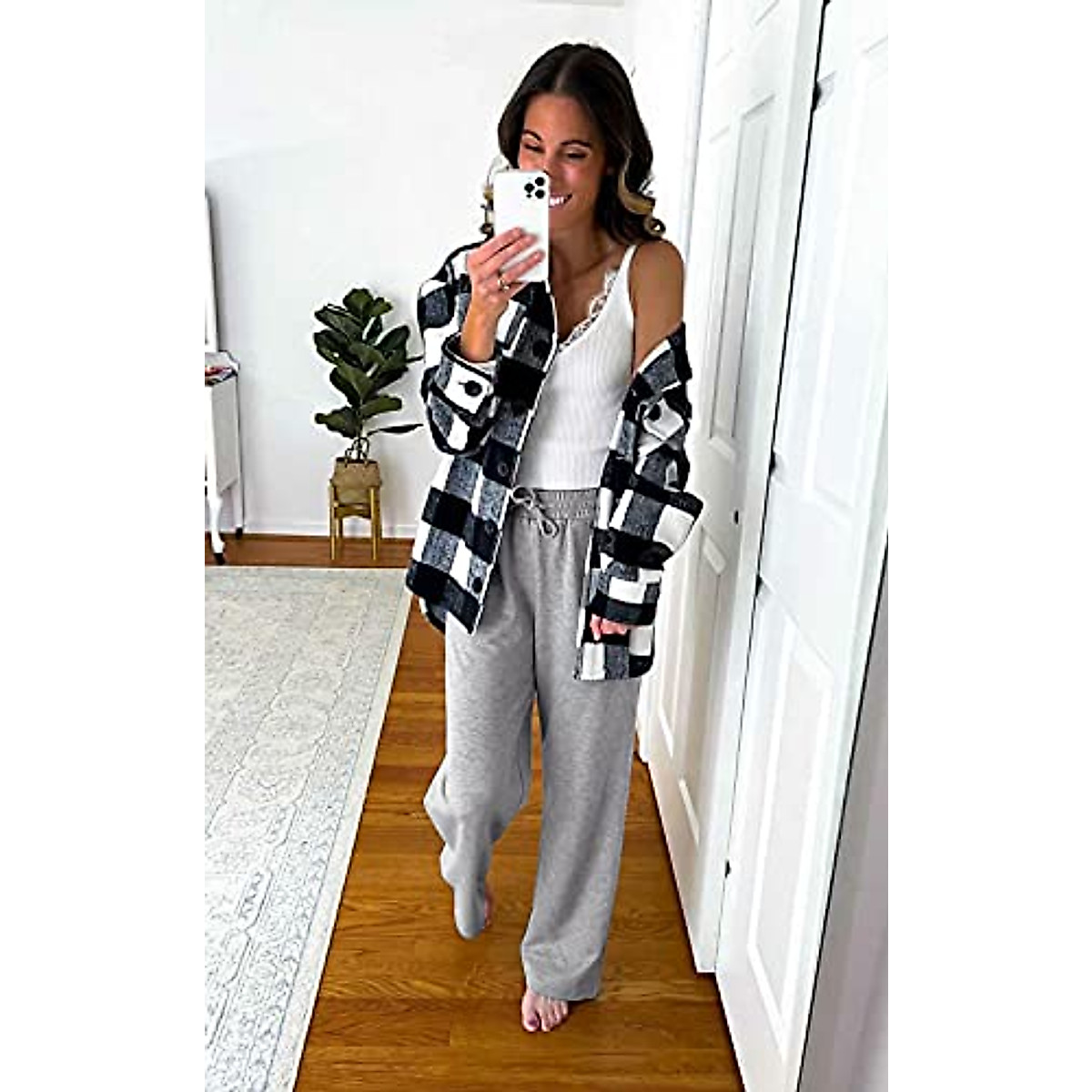 OFEEFAN Grey Sweatpants for Women Drawsting Workout Long Pants with Pockets S