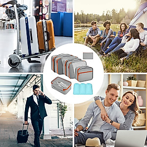 DIMJ Packing Cubes for Travel, Travel Cubes for Packing, Luggage Packing Cubes with Shoe Bag, 10 Pack Mesh Packing Cubes for Suitcases, Travel Cubes with Cosmetics Toiletries Bag (Grey)