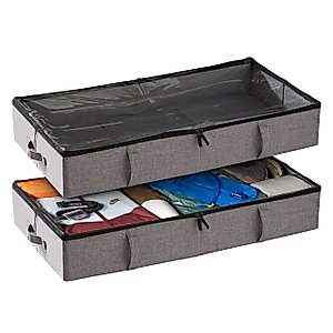 storageLAB Under Bed Storage Containers, Closet Organizers and Storage Bins, 2 Pack Underbed Clothes Storage Organizer with Sturdy Handles for use Under the Bed, End of Bed, Bed Accessories, Comforter