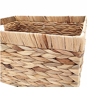 Woven Natural Water hyacinth Rectangular Storage Baskets with inside Handle,Kingwillow(Large)