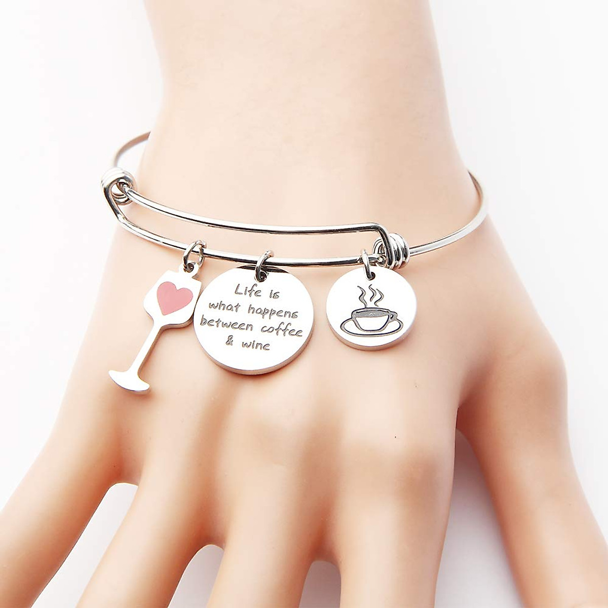 Gzrlyf Coffee Wine Charm Bracelet Barista Jewelry Life Is What Happens Between Coffee Love Gift Wine Lover Gift (coffee wine bracelet)