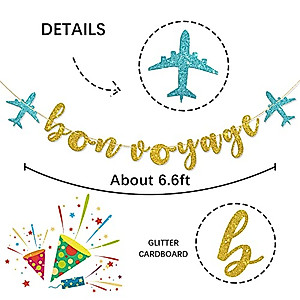 Halodete Bon Voyage Banner, Retirement Banner, Farewell, Going Away, Adventure Awaits Celebration Party Garland Bunting Decorations - Gold Glitter