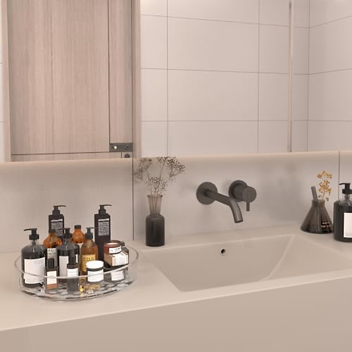 QOTOLY 12.8” Lazy Susan Organizer 6 Pack Lazy Susan Turntable Organizer 360° Rotating Organizer with Handle & 2.3" Raised Edge for Refrigerator Cabinet Kitchen Pantry Bathroom Countertop Table Dresser