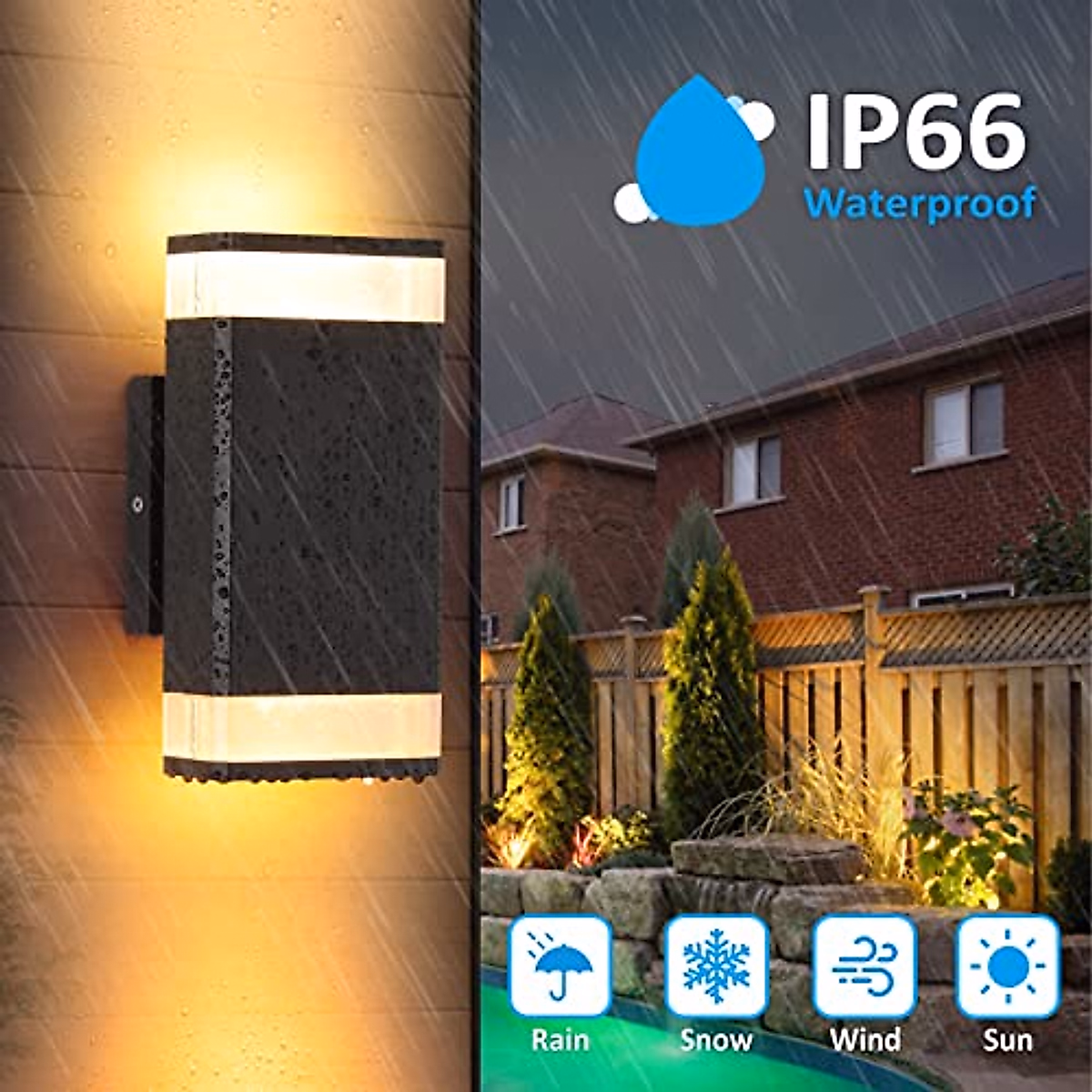 DAKAFUL LED Up and Down Lights Outdoor Wall Sconce, 2Pack Integrated Square Outdoor Lights for House, 10W 2700K Warm Aluminum Modern Exterior Light Fixture for Porch Patio Garage