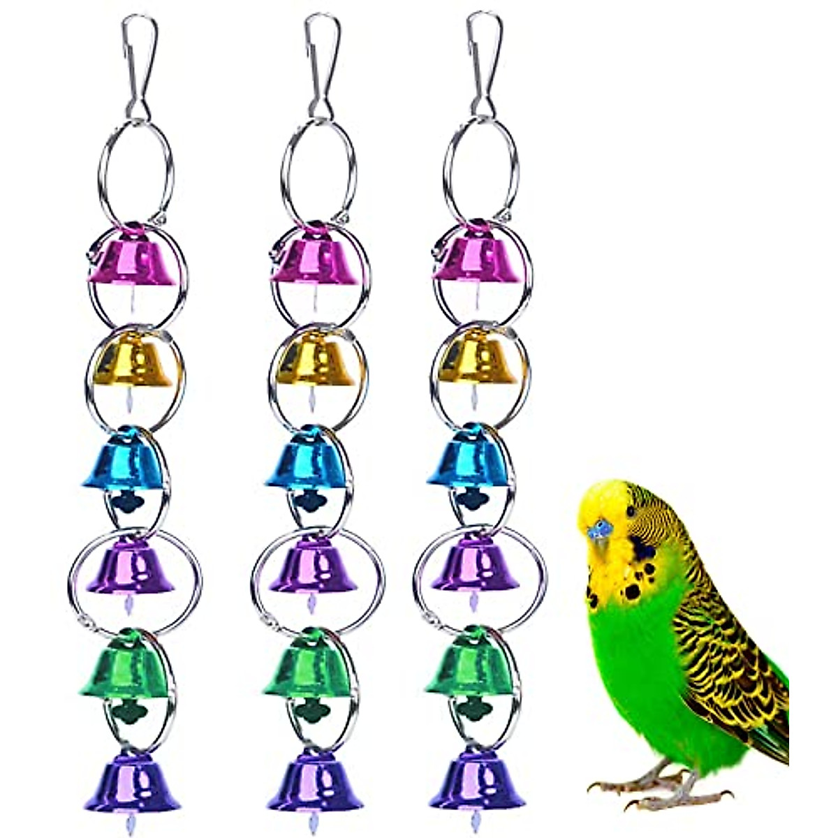 Fejapa 3 Pack Bird Bells Toy Chewing Hanging Ring Toy Cage Bite for Pet Budgie Parakeet Cockatiel Conure Macaw African Grey Eclectus Cockatoo Finches Lovebird Quaker Parrot Finch Canary